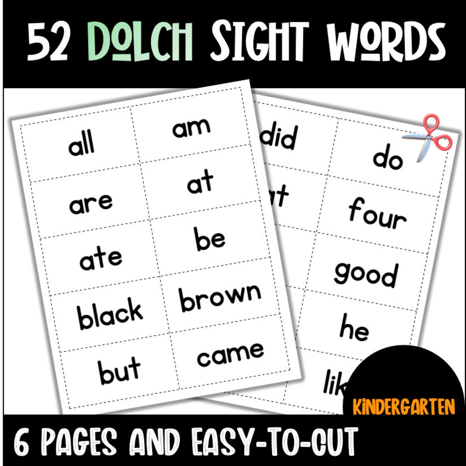 Kindergarten Dolch Sight Words Downloadable | Kindergarten Flash Cards ...
