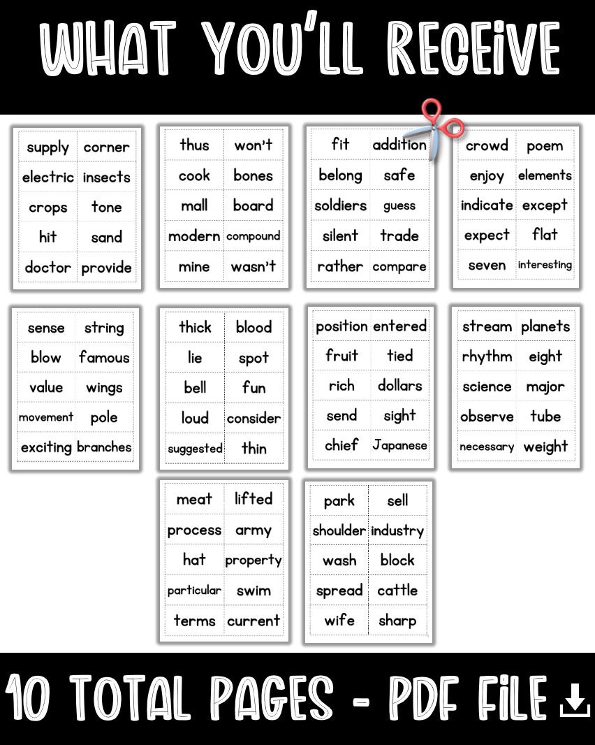 Ninth Set of 100 Fry Sight Words Downloadable | Sight Word Printable ...