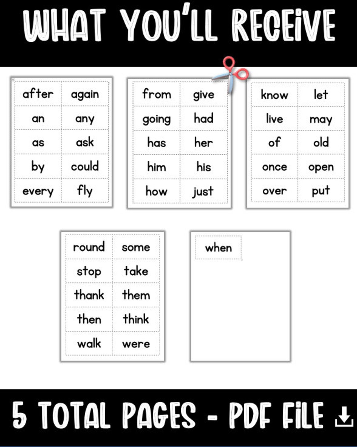First Grade Dolch Sight Words Downloadable | First Grade Flash Cards ...