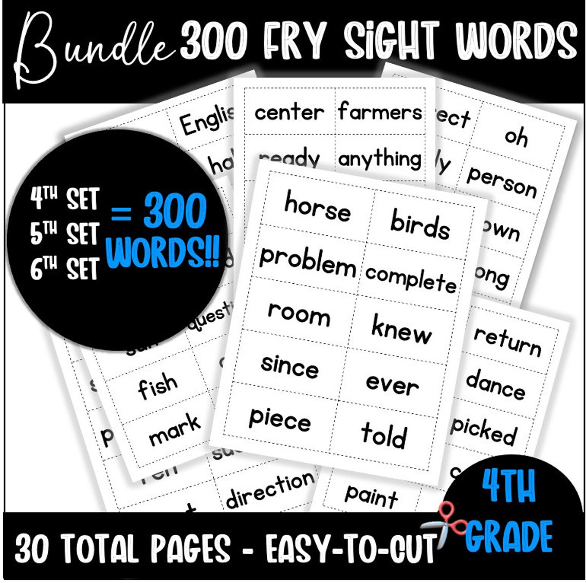 BUNDLE 300 Fry Sight Words Downloadable Fry Sight Words Printable Sight ...