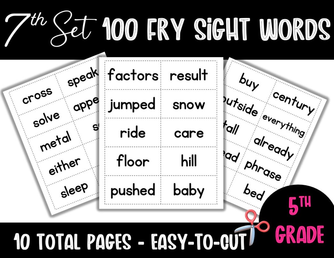 Seventh Set of 100 Fry Sight Words Downloadable Sight Word - Etsy