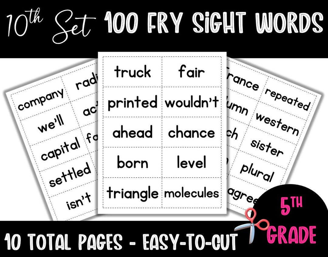Tenth Set of 100 Fry Sight Words Downloadable Sight Word - Etsy