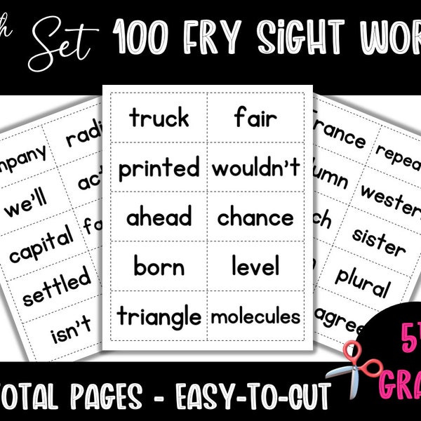 5th Grade Sight Words - Etsy