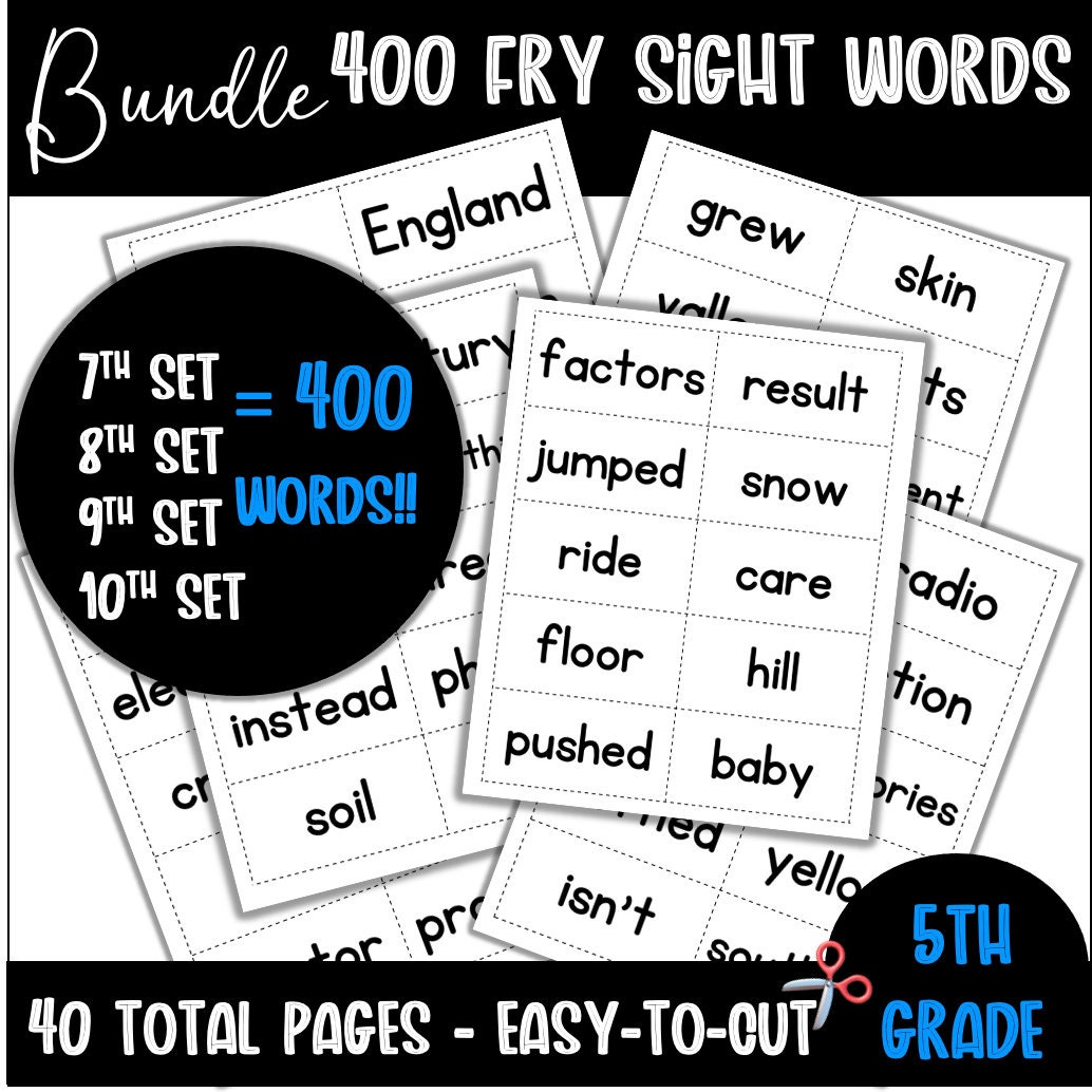 BUNDLE 400 Fry Sight Words Downloadable | Fry Sight Words Printable ...