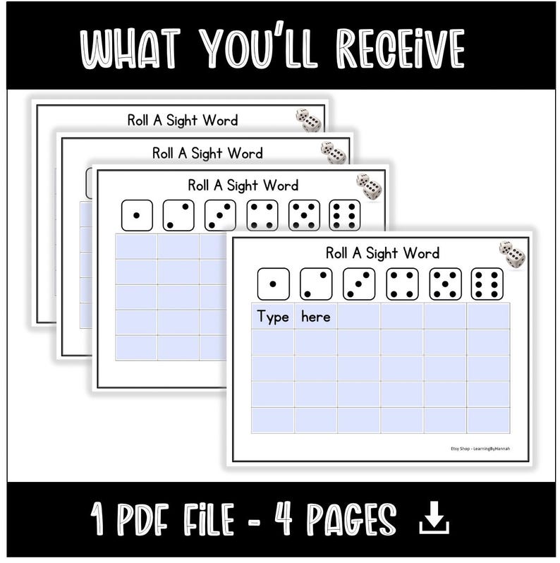 Roll A Sight Word Game Editable Downloadable File | Sight Word Practice ...