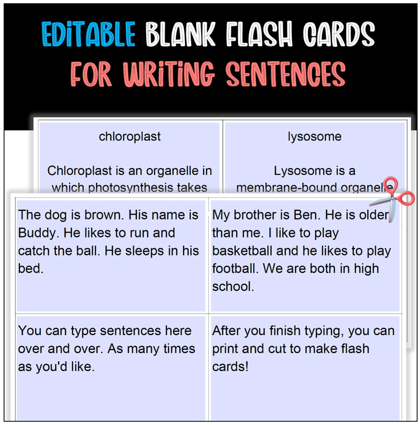 Editable 3x5" Flash Cards for Writing Sentences | Flashcards Template ...