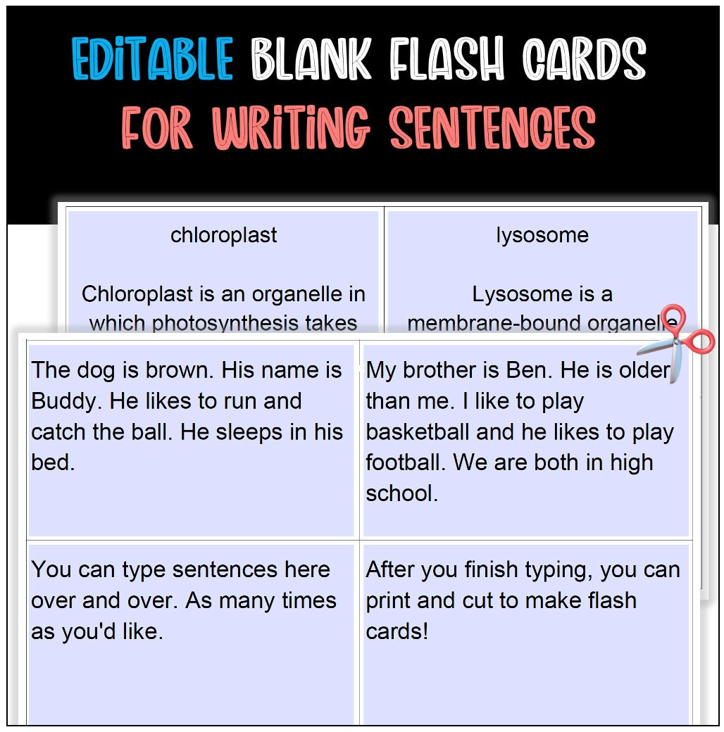 Editable 3x5" Flash Cards for Writing Sentences | Flashcards Template ...