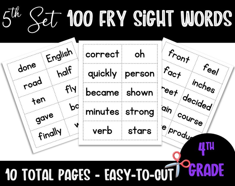 Fifth Set of 100 Fry Sight Words Downloadable Sight Word - Etsy