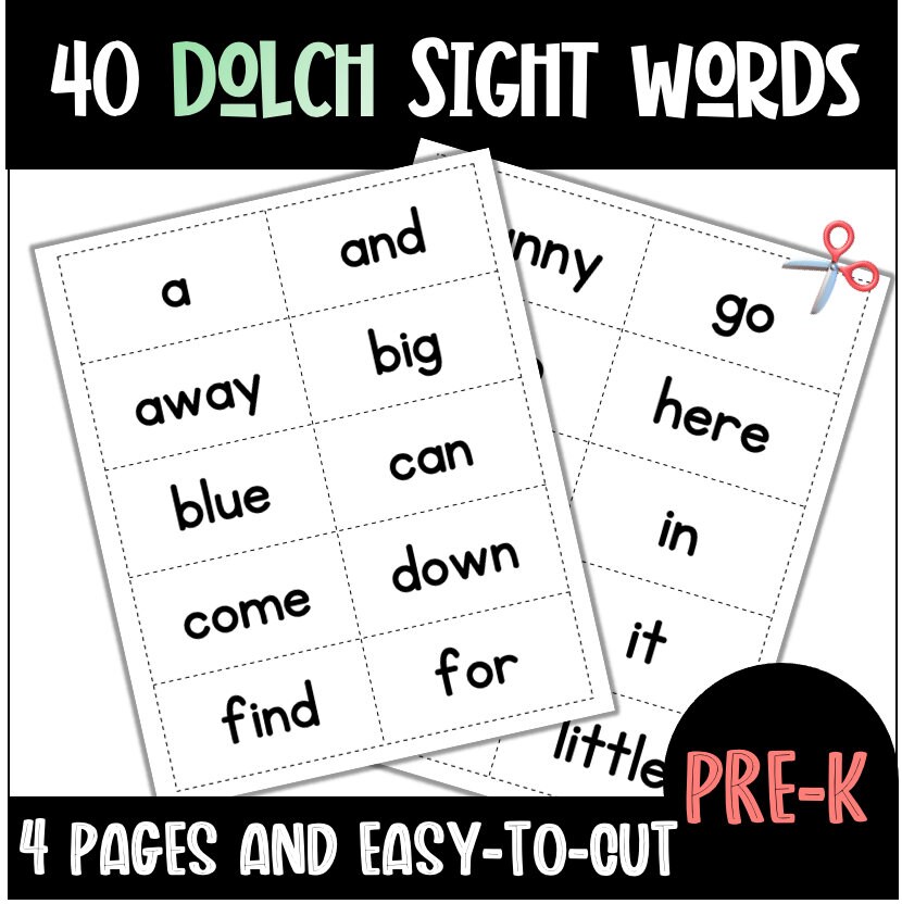 Pre-k Dolch Sight Words Downloadable | Preschool Flash Cards ...