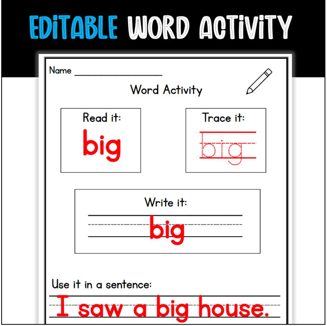 Word Activity Editable Template | Sight Word Worksheet | Sight Word ...
