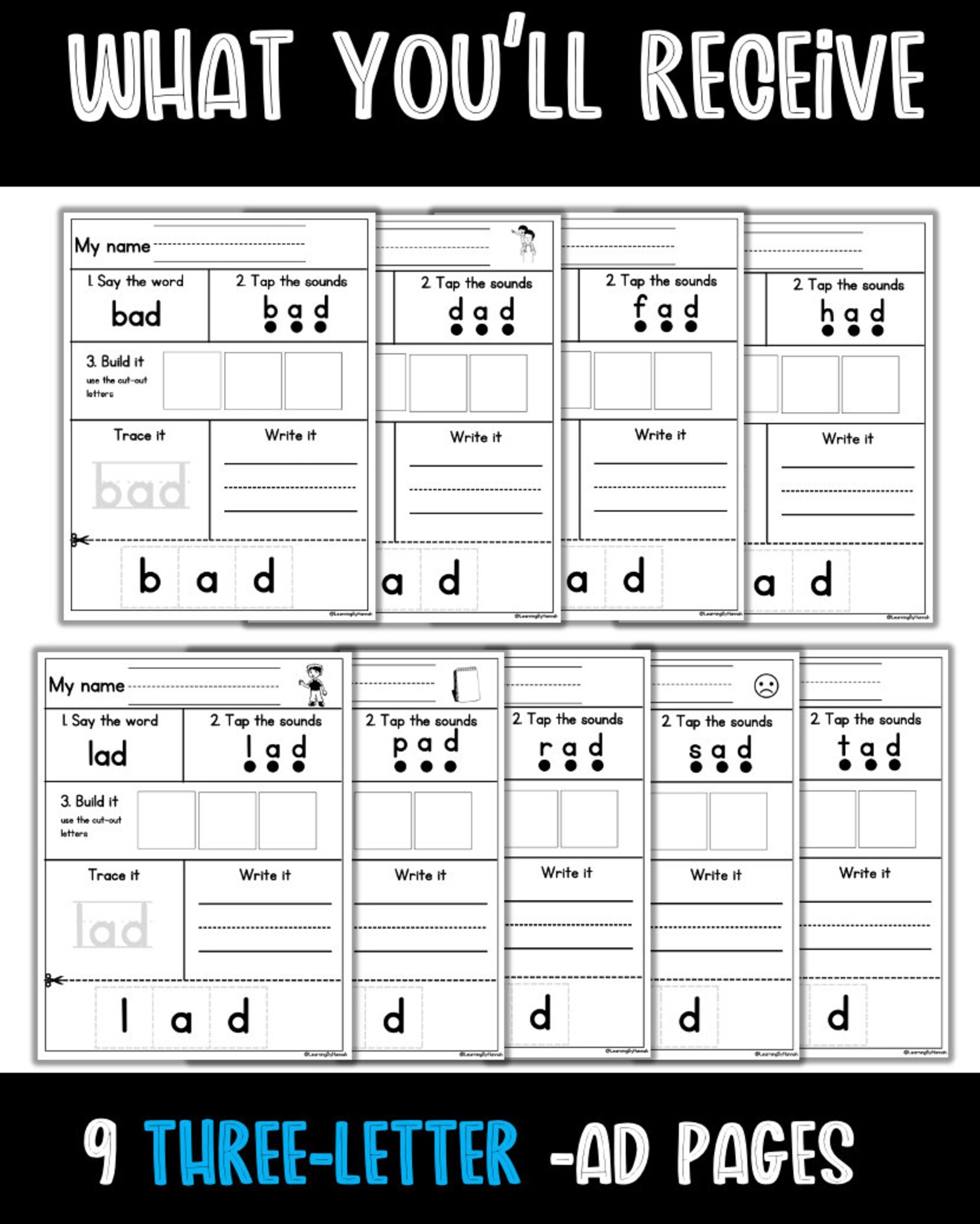 CVC ad Word Family Worksheets CVC Words Kindergarten - Etsy