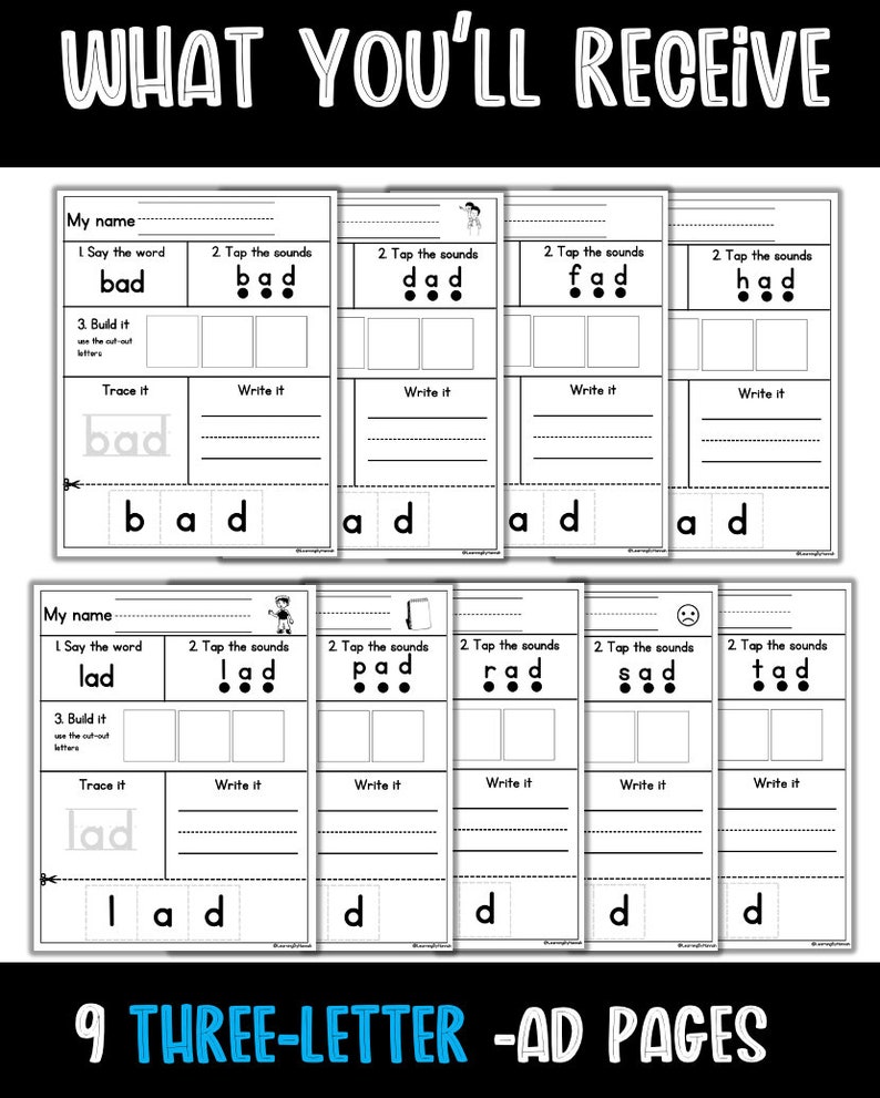CVC -ad Word Family Worksheets | CVC Words | Kindergarten Reading ...