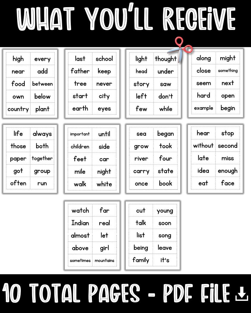 Third Set of 100 Fry Sight Words Downloadable | Sight Word Printable ...