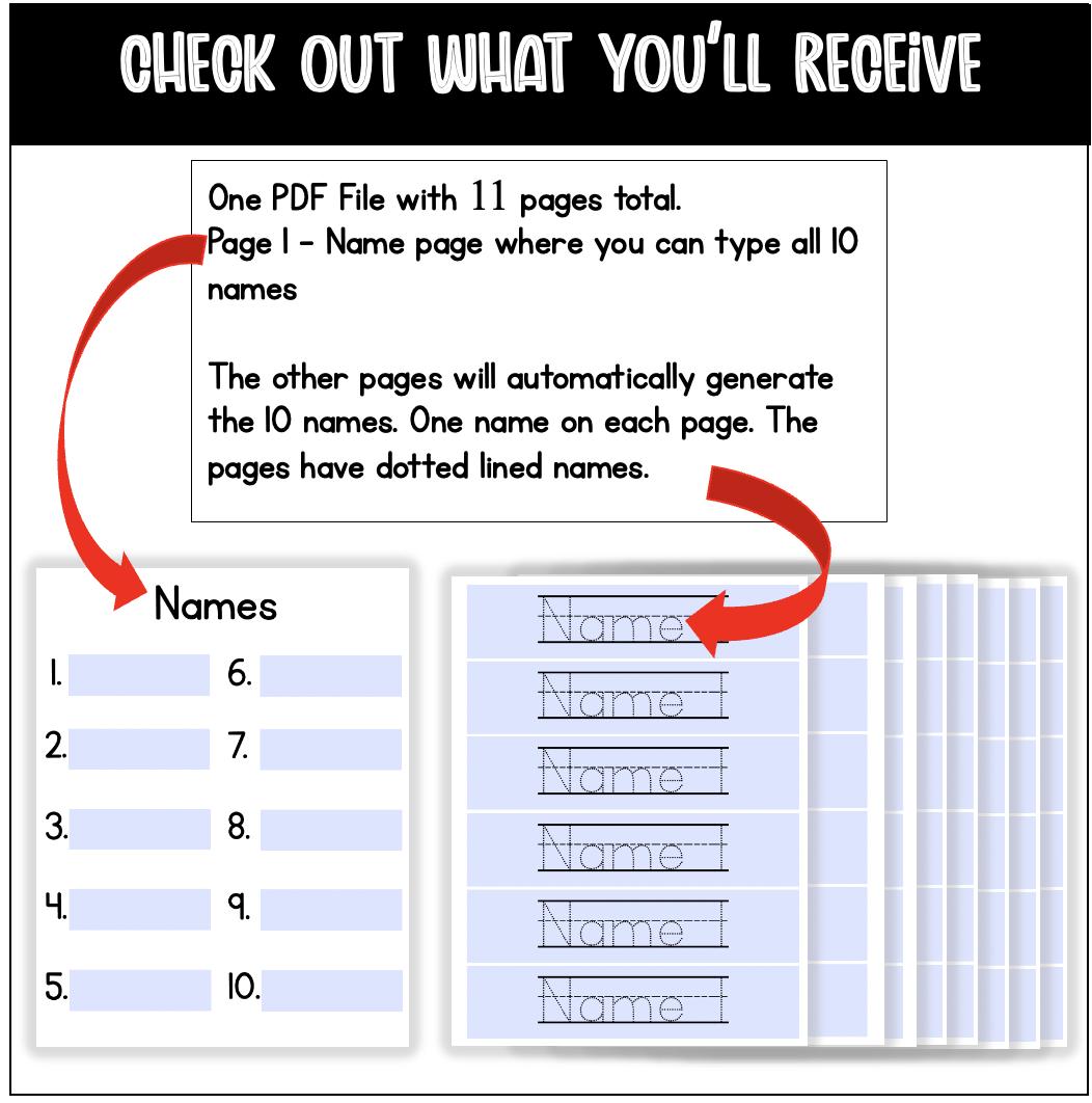 Editable Name Pages - Downloadable File for Students and Teachers to ...