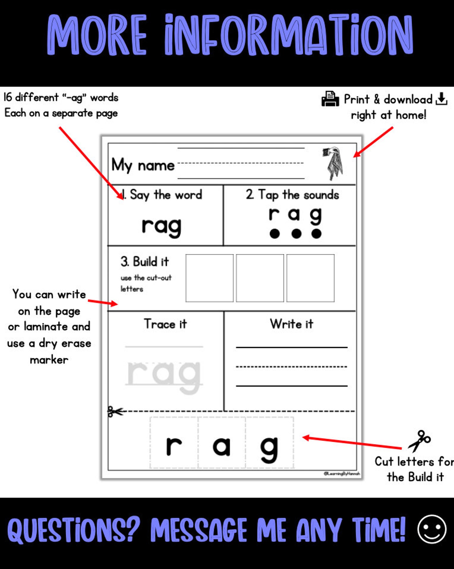 CVC -ag Word Family Worksheets | CVC Words | Kindergarten Reading ...