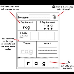 CVC -ag Word Family Worksheets | CVC Words | Kindergarten Reading ...
