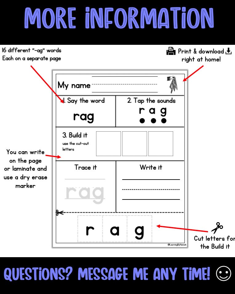 CVC -ag Word Family Worksheets | CVC Words | Kindergarten Reading ...