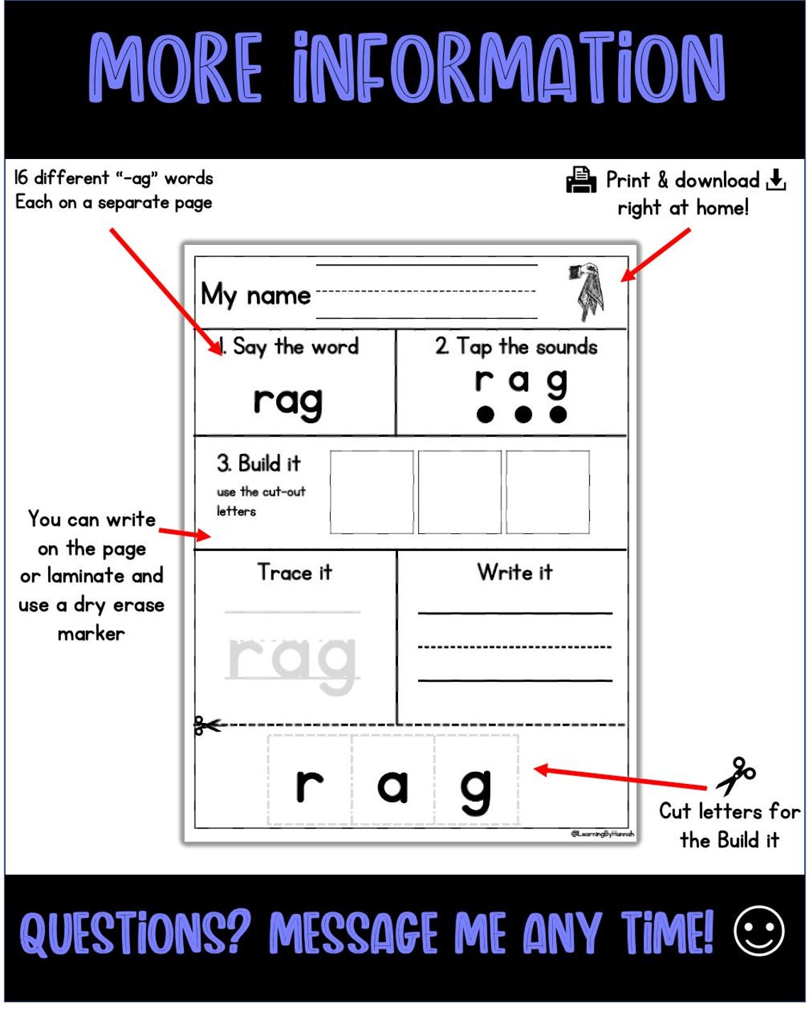 CVC -ag Word Family Worksheets | CVC Words | Kindergarten Reading ...