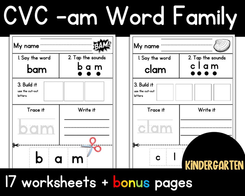 CVC -am Word Family Worksheets | CVC Words | Kindergarten Reading ...