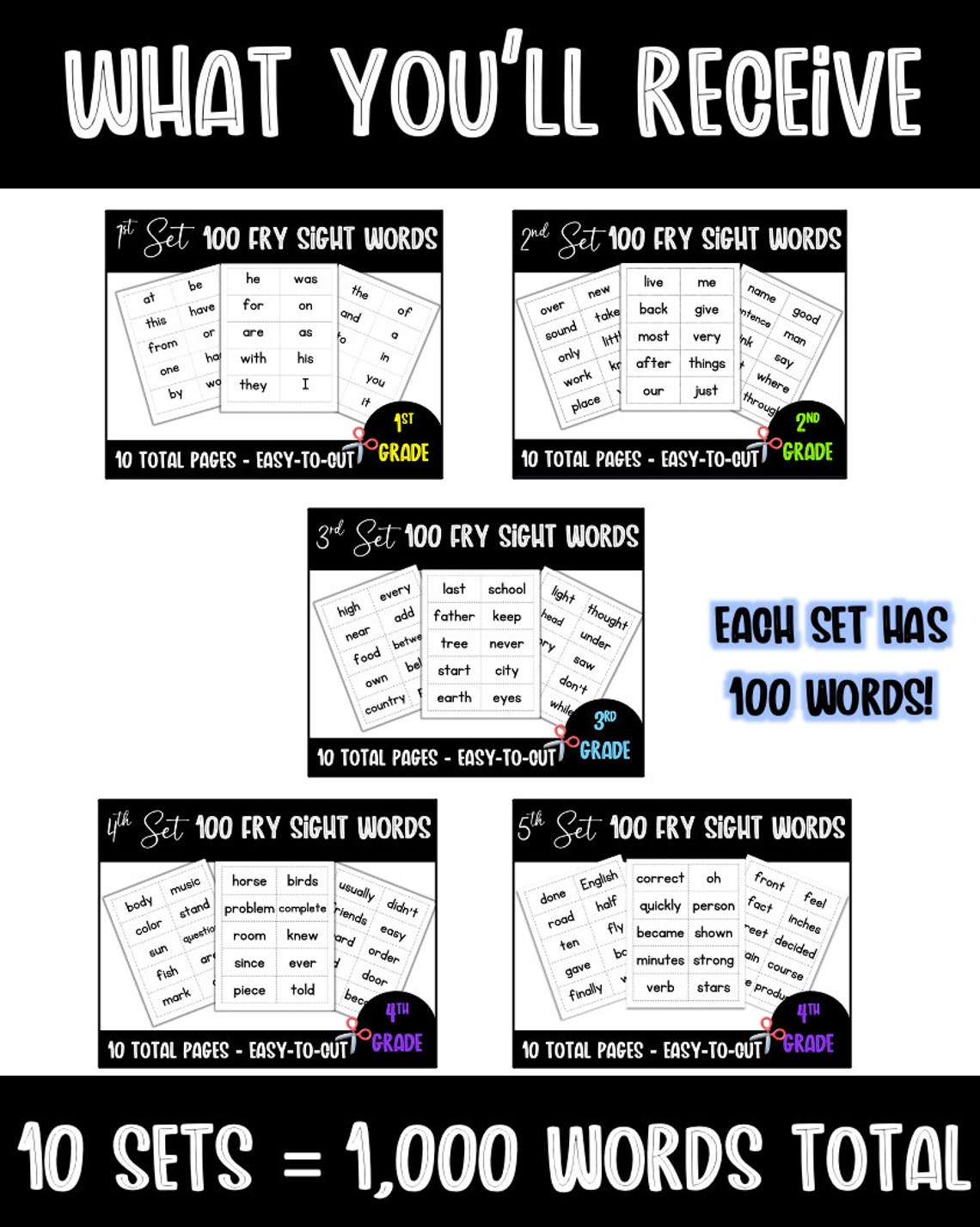 1,000 Fry Sight Words Downloadable BIG BUNDLE Sight Words Printable ...