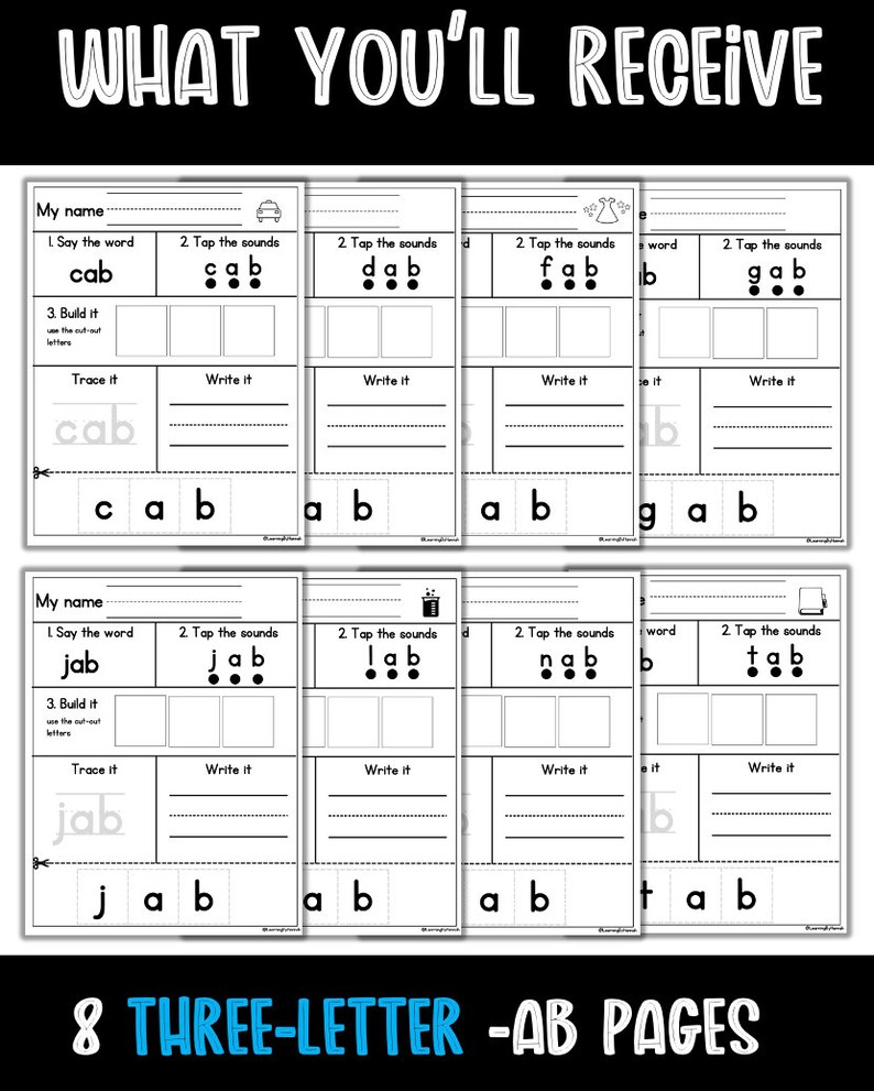 CVC -ab Word Family Worksheets | CVC Words | Kindergarten Reading ...