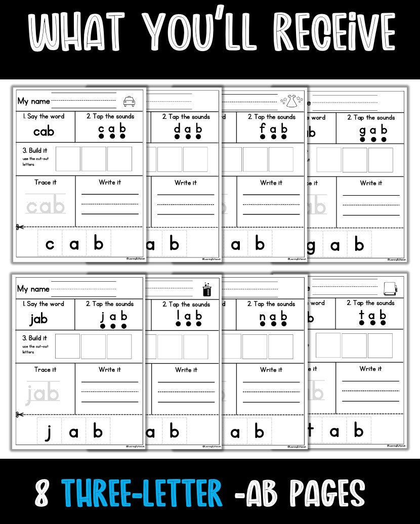 CVC -ab Word Family Worksheets | CVC Words | Kindergarten Reading ...