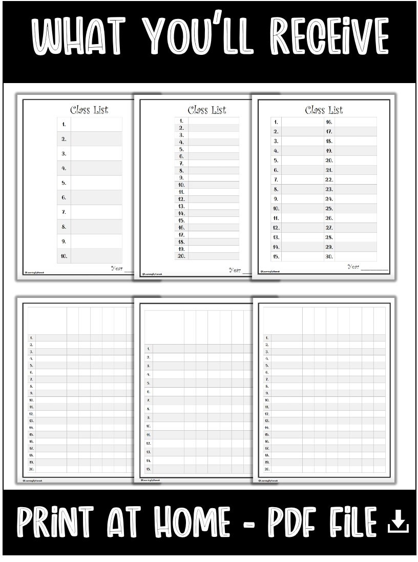 Class List PDF - Customizable & Editable for Teachers - Etsy