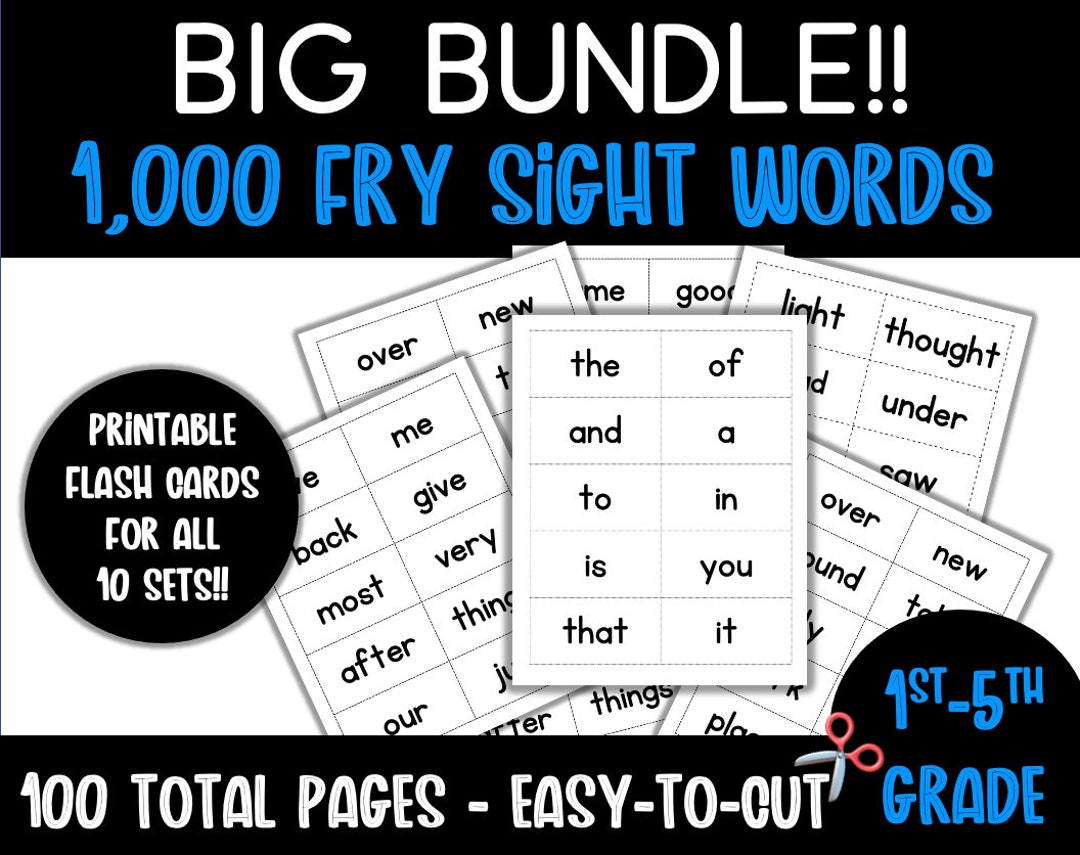 1,000 Fry Sight Words Downloadable BIG BUNDLE Sight Words Printable ...