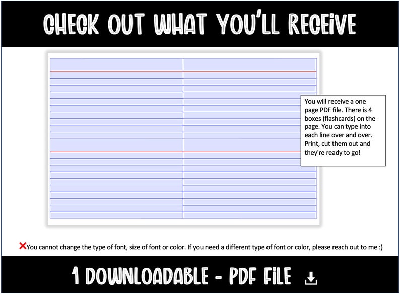 Editable Index Card Template - PDF FILE - Etsy