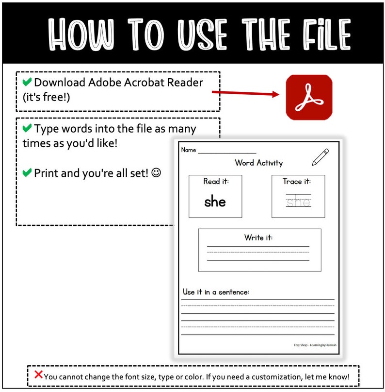 Word Activity Editable Template | Sight Word Worksheet | Sight Word ...