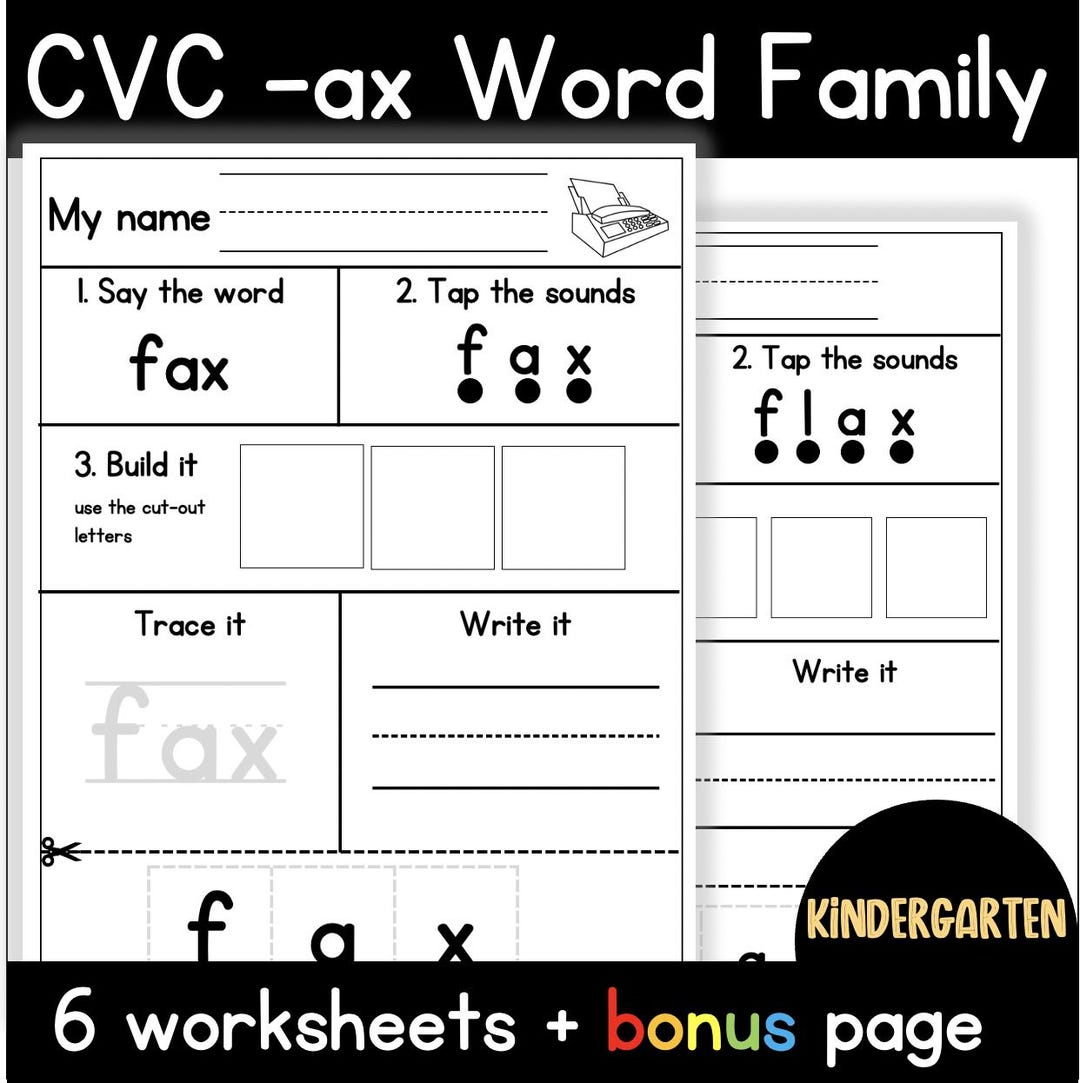 CVC -ax Word Family Worksheets | CVC Words | Kindergarten Reading ...