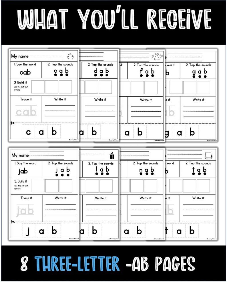 CVC -ab Word Family Worksheets | CVC Words | Kindergarten Reading ...