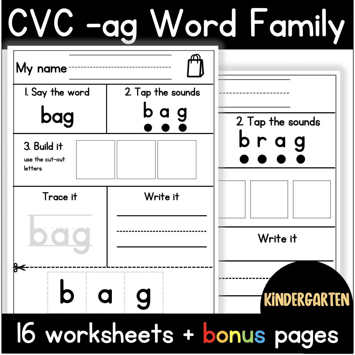 CVC -ag Word Family Worksheets | CVC Words | Kindergarten Reading ...