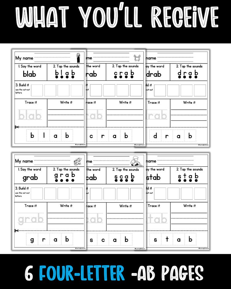 CVC -ab Word Family Worksheets | CVC Words | Kindergarten Reading ...