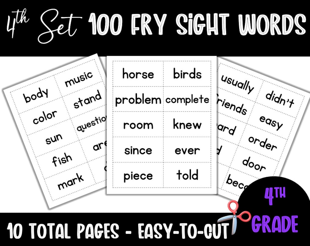 Fourth Set of 100 Fry Sight Words Downloadable Sight Word - Etsy