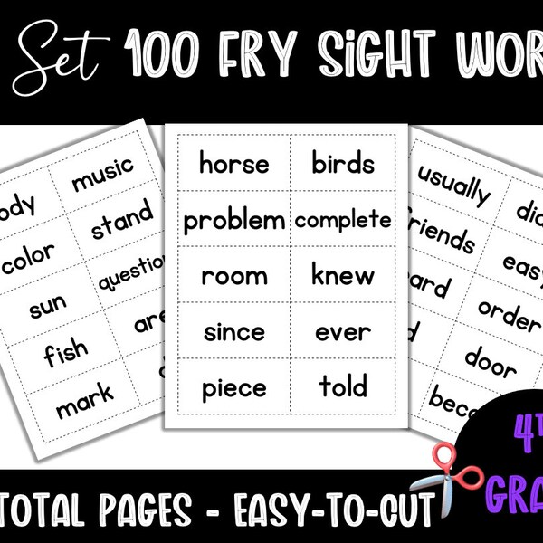 4th Grade Sight Words - Etsy