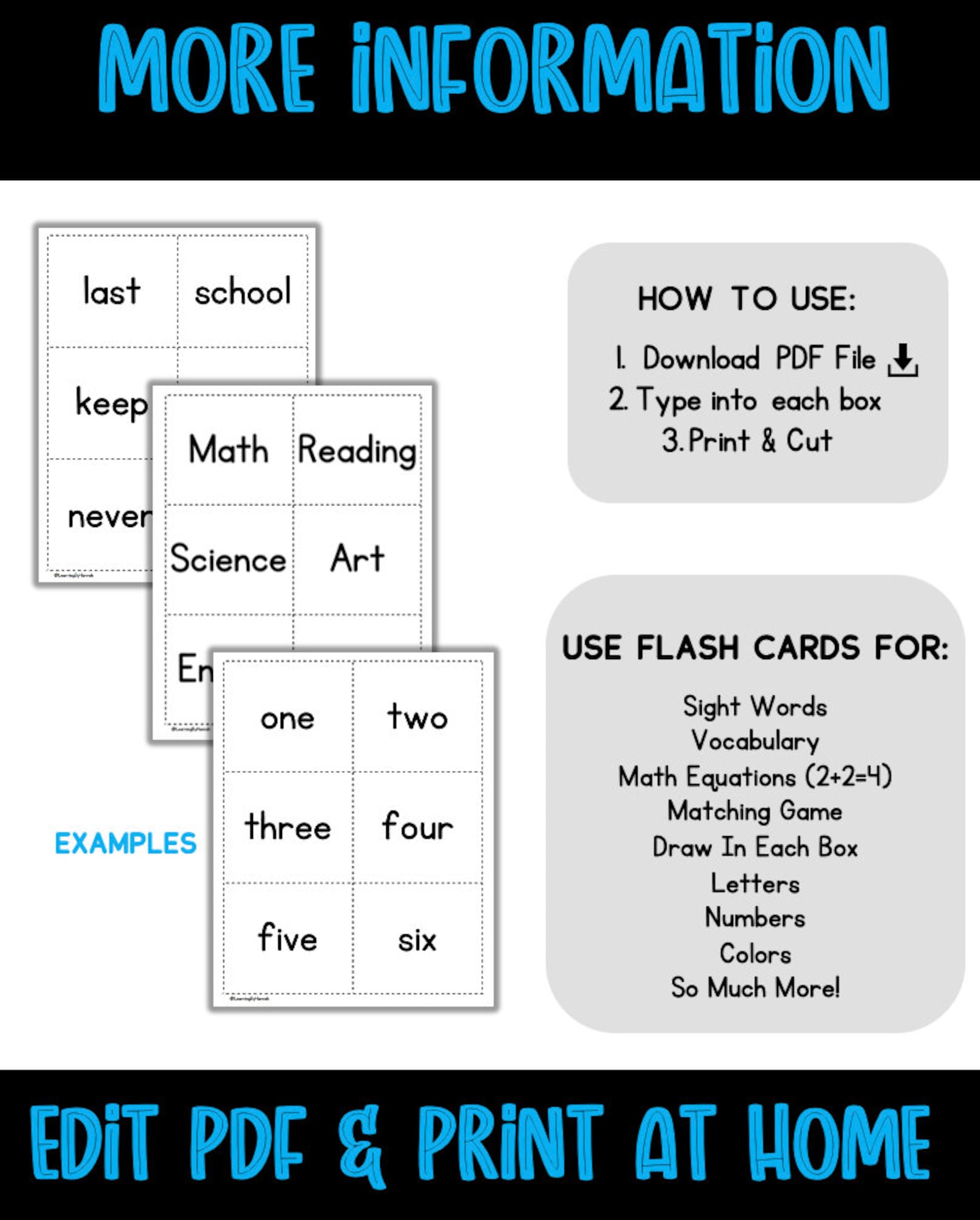 Editable Flash Cards With Dotted Lines - 6 per Page | Flashcards ...