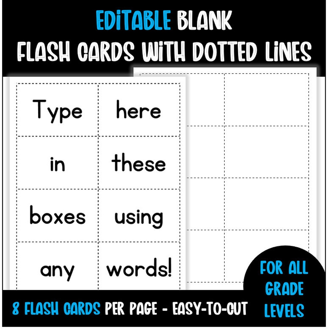 Editable Flash Cards With Dotted Lines - 8 per Page | Flashcards ...