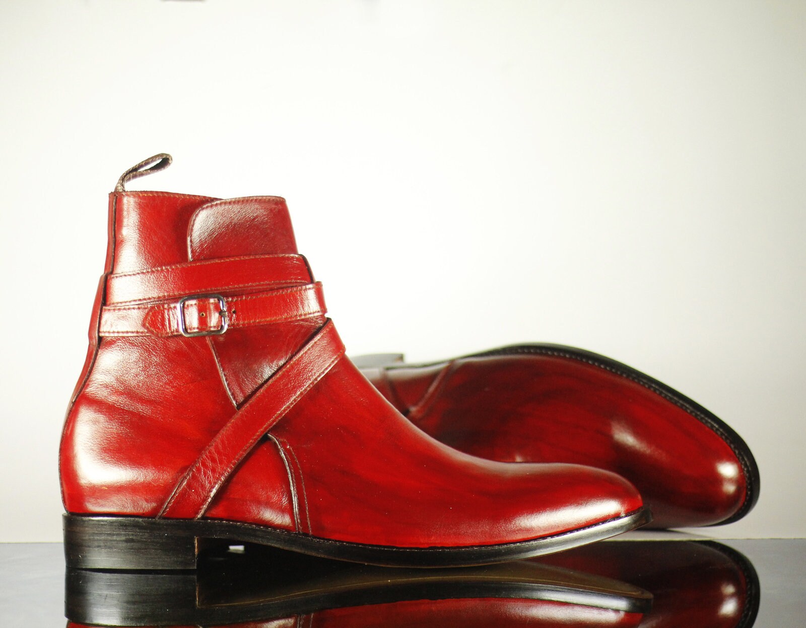 New Handmade Men's Red Leather Jodhpurs Ankle Boots, Men Fashion Boots ...