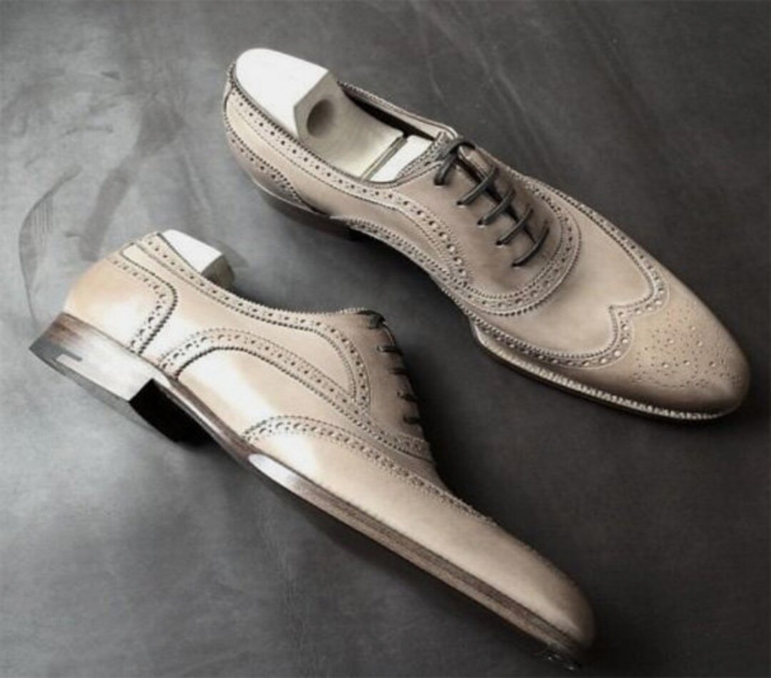 Men Handmade Leather Oxford Ash Gray Wing Tip Oxfords Lace up Shoes - Etsy