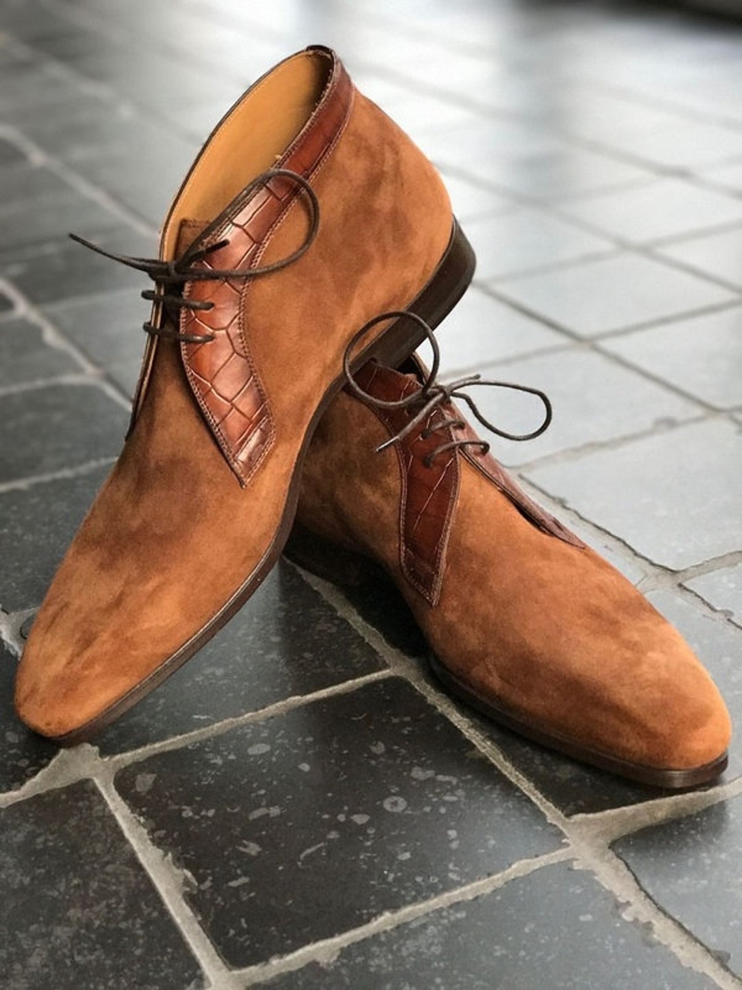 Handmade Men's Brown Chukka Boot, Men's Suede Lace Boot, Men's Fashion ...
