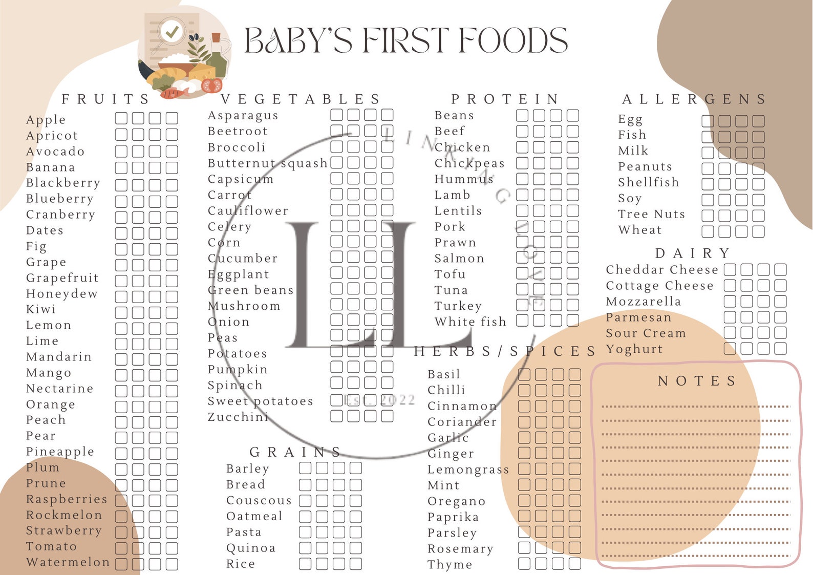 PRINTABLE A4/A3 Baby's First Foods Tracker Baby Food Chart - Etsy