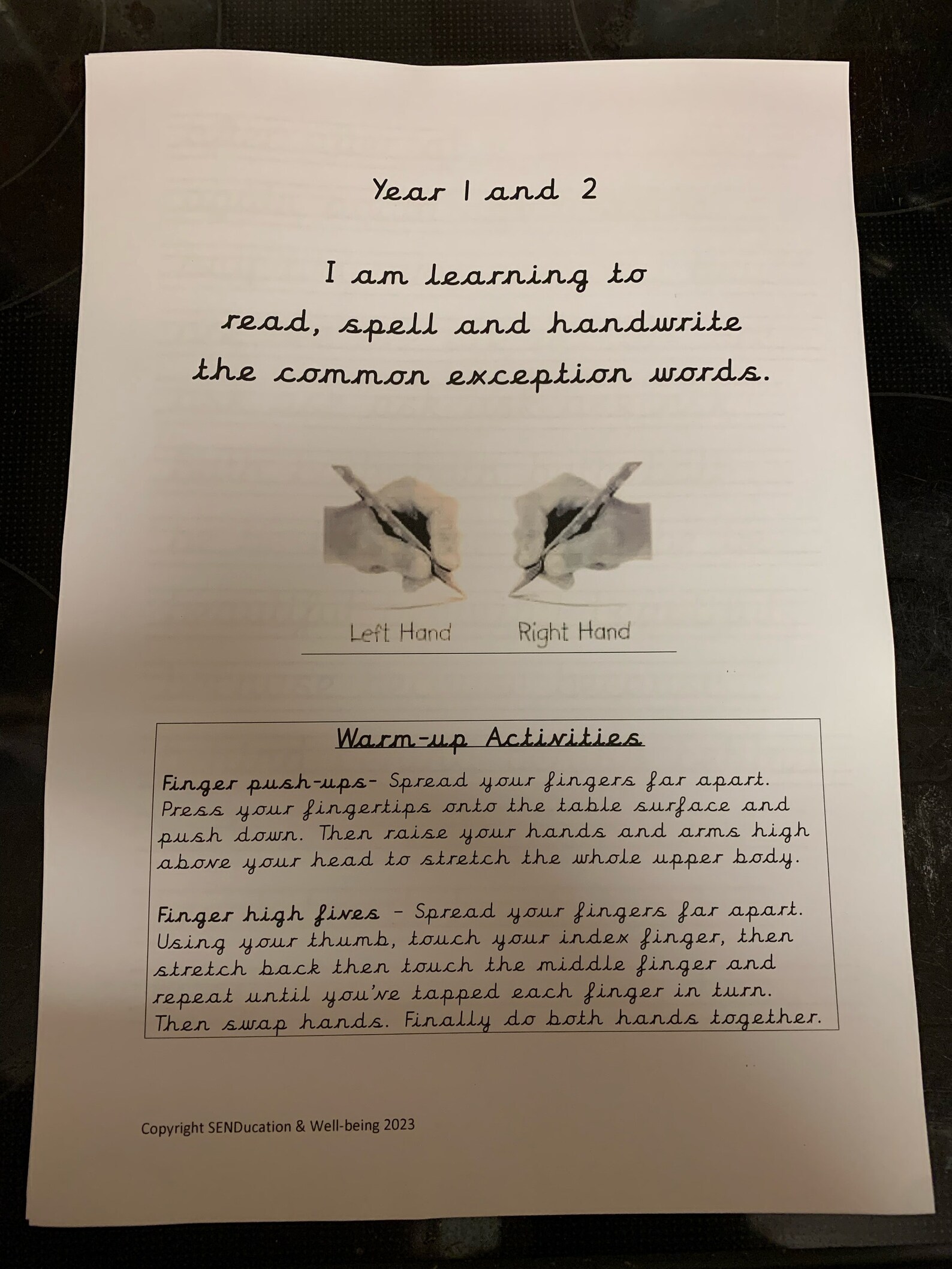 Year 1 and Year 2 Spelling and Pre-cursive Handwriting Common Exception ...