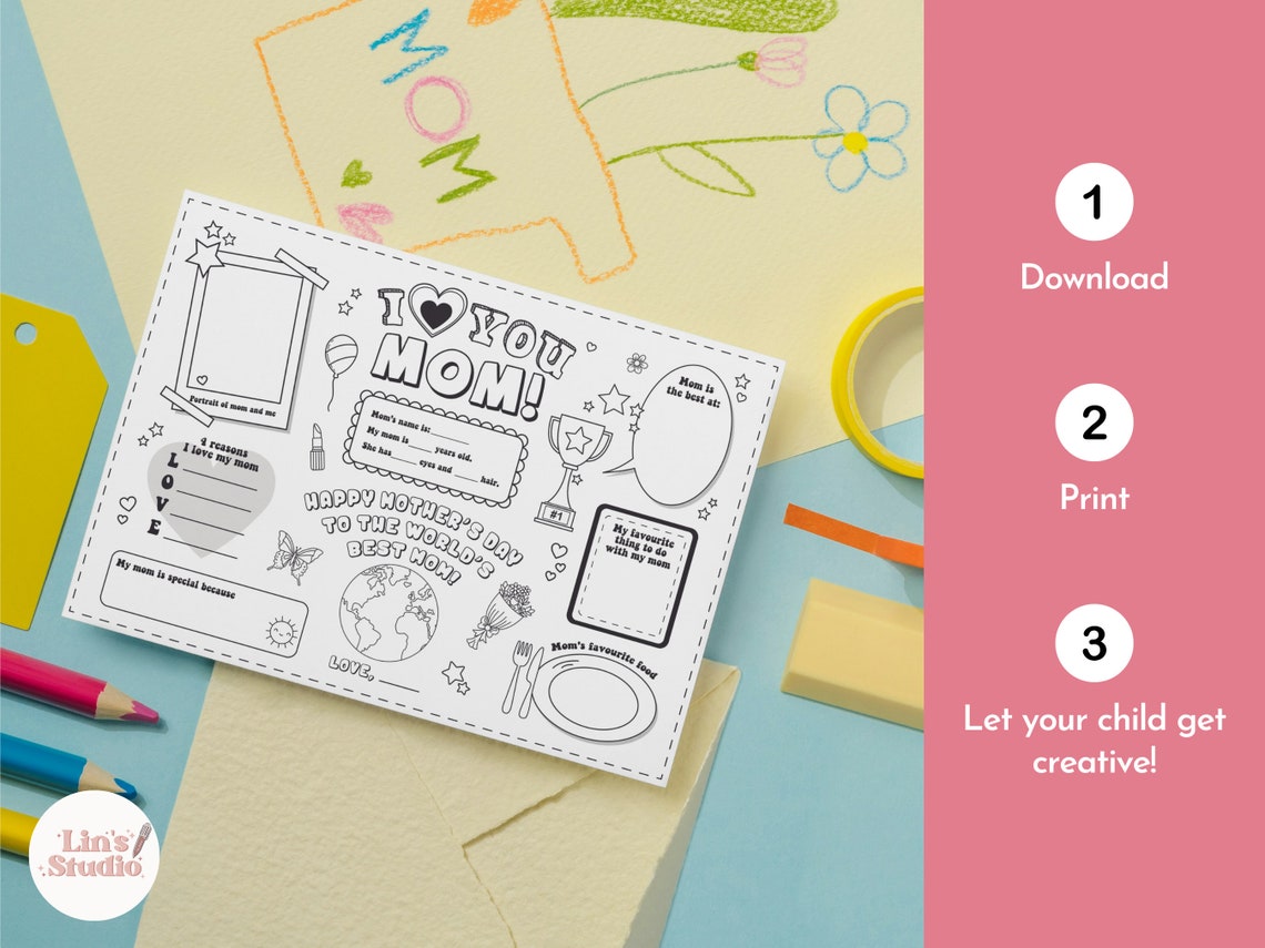 Mother’s Day Printable Coloring Page, All About Mom Fill in Template ...