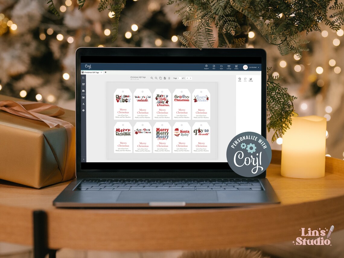 Printable Groovy Christmas Gift Tags, Editable in Corjl, DIY Holiday ...