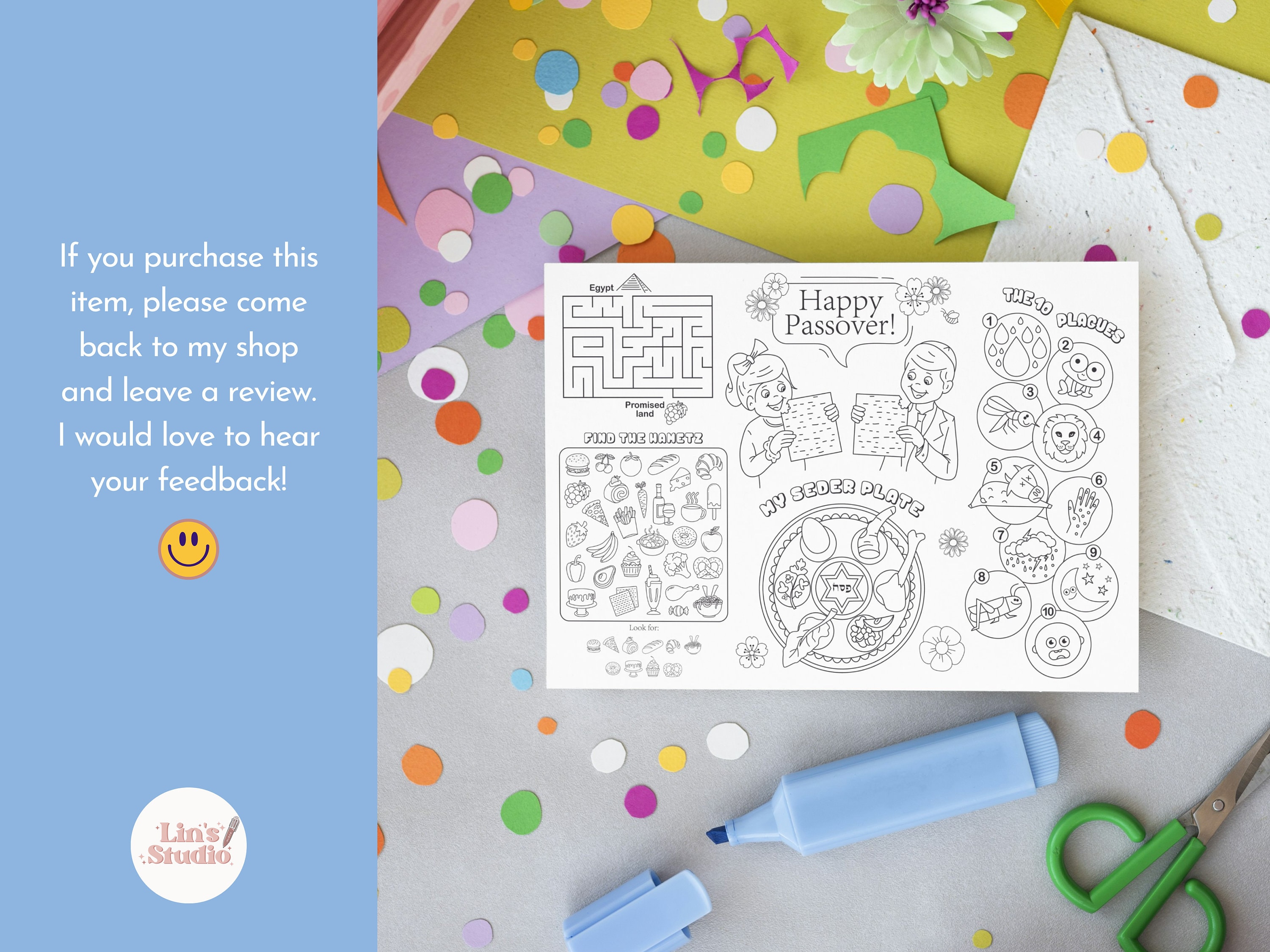 Passover Activity Sheet, Pesach Coloring Page, Seder Plate Placemat ...