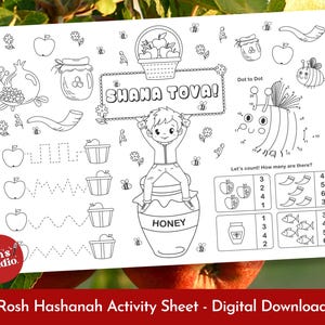 Rosh Hashanah Coloring Placemat, Kids Activity Sheet, Shana Tova Party ...