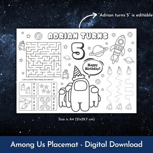 Among Us Activity Sheet, Coloring Placemat, Birthday Kids Activity, Any ...