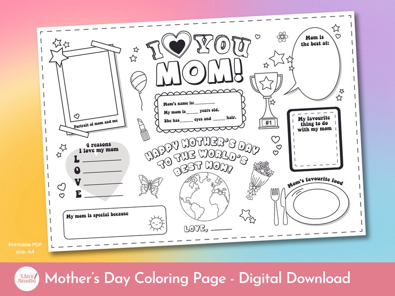 Mother’s Day Printable Coloring Page, All About Mom Fill in Template ...