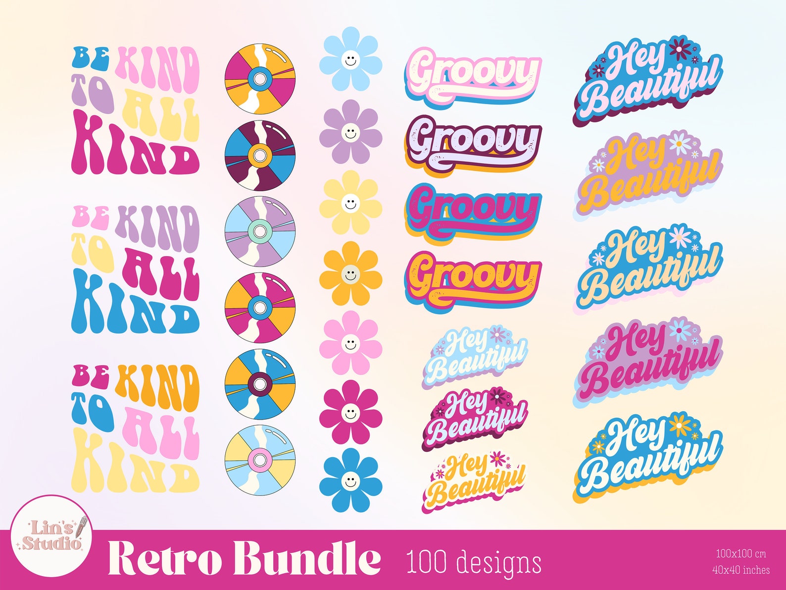 Retro SVG Bundle Groovy Designs Cricut Boho Inspirational - Etsy